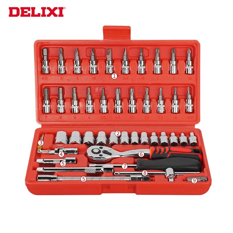 Delixi-46pcs-53pcs-Multipurpose-Ratchet-Torque-Wrench-Combination-Tool-Kit-Household-Tool-Set ...