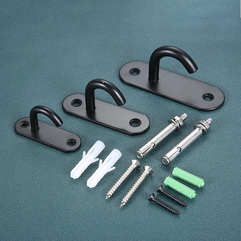 Black Stainless Steel Wall Hook Oval Open Hook Heavy Duty Fixed Pad Eye ...