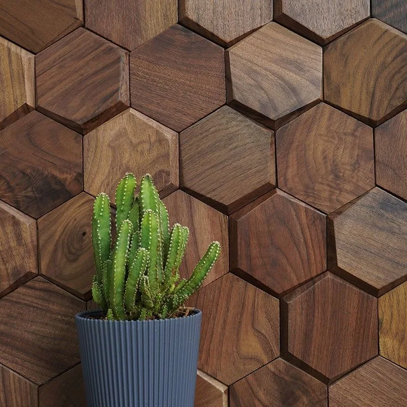 3d-Wood-Wall-Mosaic-Tile-Black-Walnut-Modern-Hexagon-Wooden-Panel-Wall ...