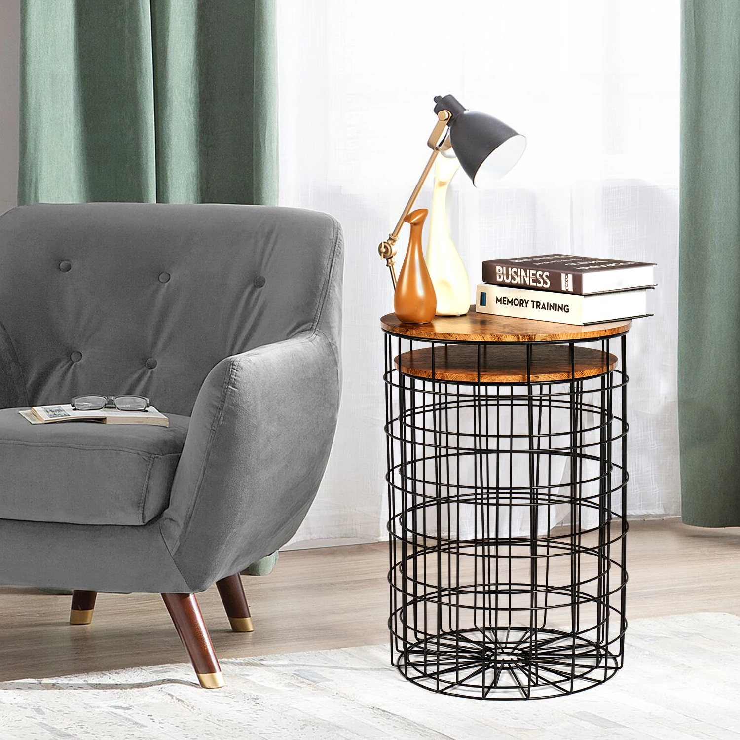 Side-Tables-Wire-Basket-Table-with-Lid-Round-End-Table-with-Removeable ...