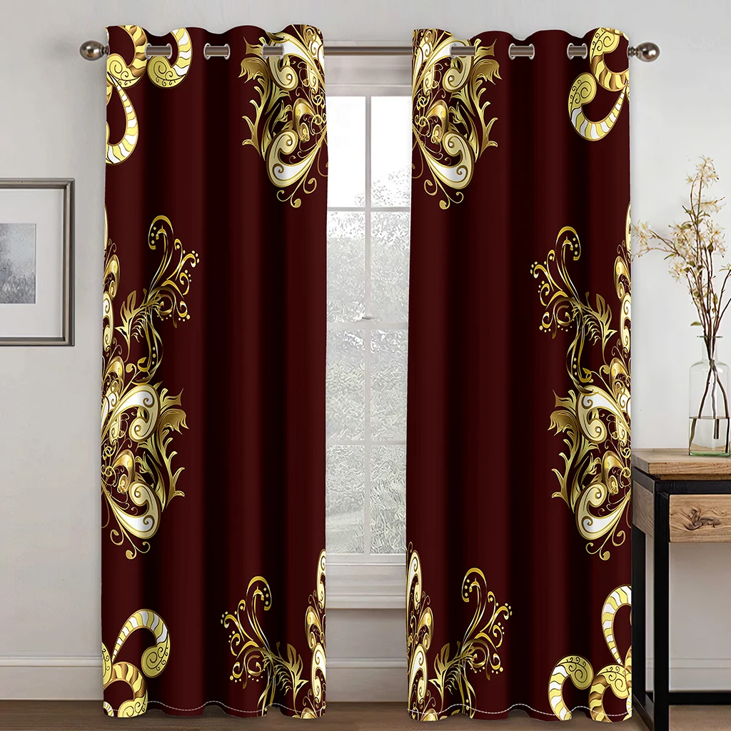 Luxury-Baroque-Curtains-Burgundy-Gold-Pattern-Print-Drapes-Vintage ...