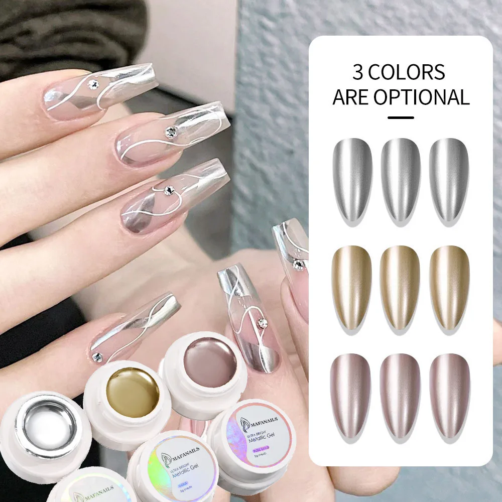 Silver-Gold-Metal-Gel-Metallic-Nail-Polish-Chrome-3D-Metal-Painted-Gel ...