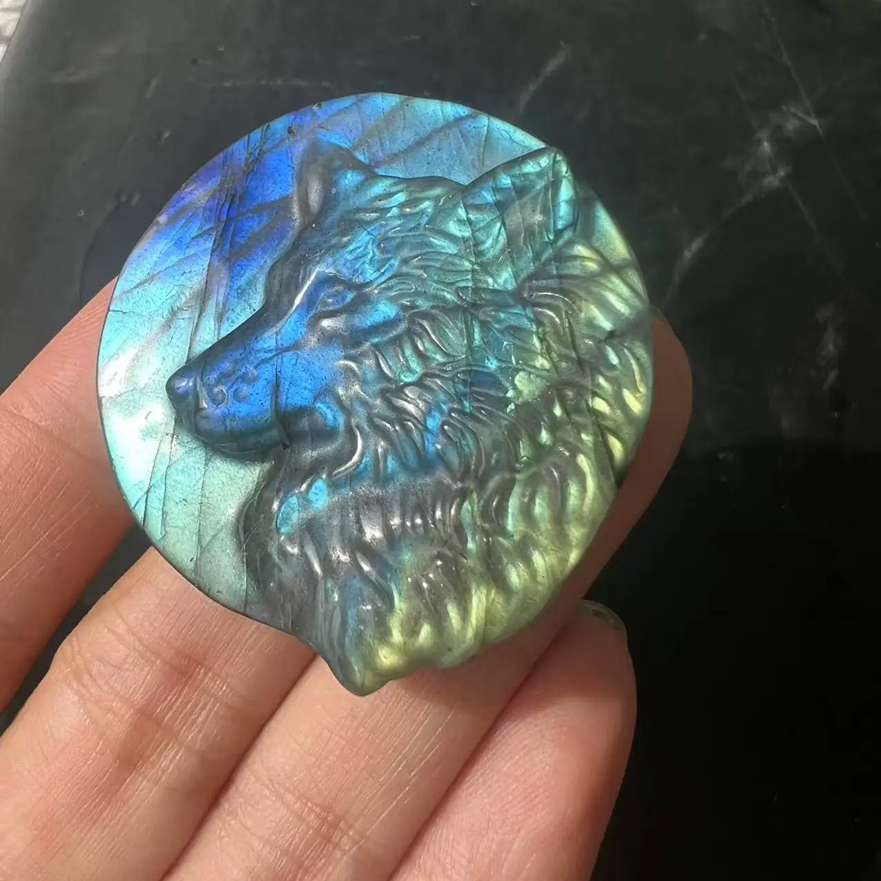 Blue Labradorite Wolf Head Carving - Natural Stone Home Decor ...