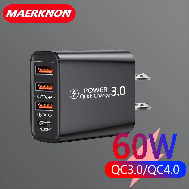 4 Usb Charger Fast Charger Quick Charge 3.0 - 60w Usb Charger 4 Port Pd ...