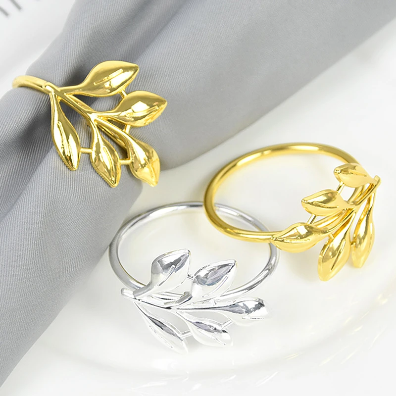 6/3pcs Gold Fall Leaves Napkin Rings Metal Napkin Buckles Holder for ...
