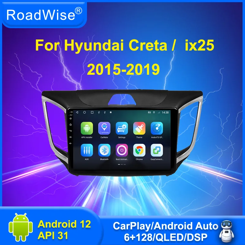 Roadwise Android 12 Rádio do carro para Hyundai Creta ix25 2015 2016 2017 2018 2019, Carplay ...