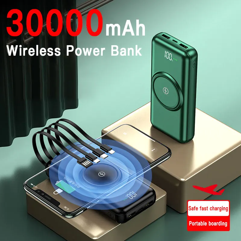 Wireless-Power-Bank-30000mAh-Fast-Charging-External-Charger-Built-in ...