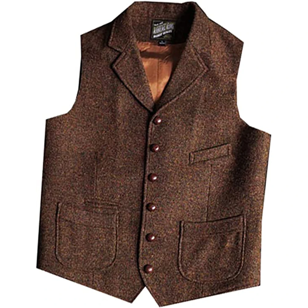 Men's Single Breasted Notched Collar Workwear Vest Vintage Steampunk ...