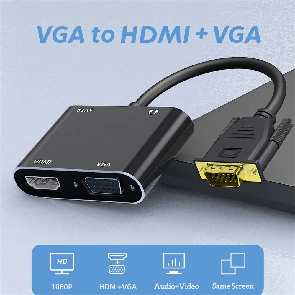 VGA-to-HDMI-Compatible-Adapter-VGA-Splitter-with-3-5mm-Audio-Converter ...