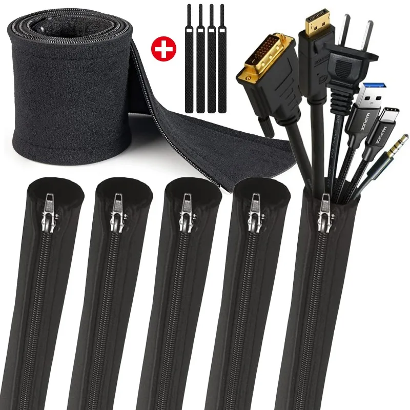 Cable-Management-Sleeve-with-Zipper-Home-Office-PC-Computer-Power-Cord ...