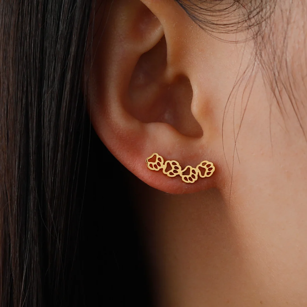 Cazador Cat Kitten Pet Dog Paws Footprint Stud Earring for Women Girl ...