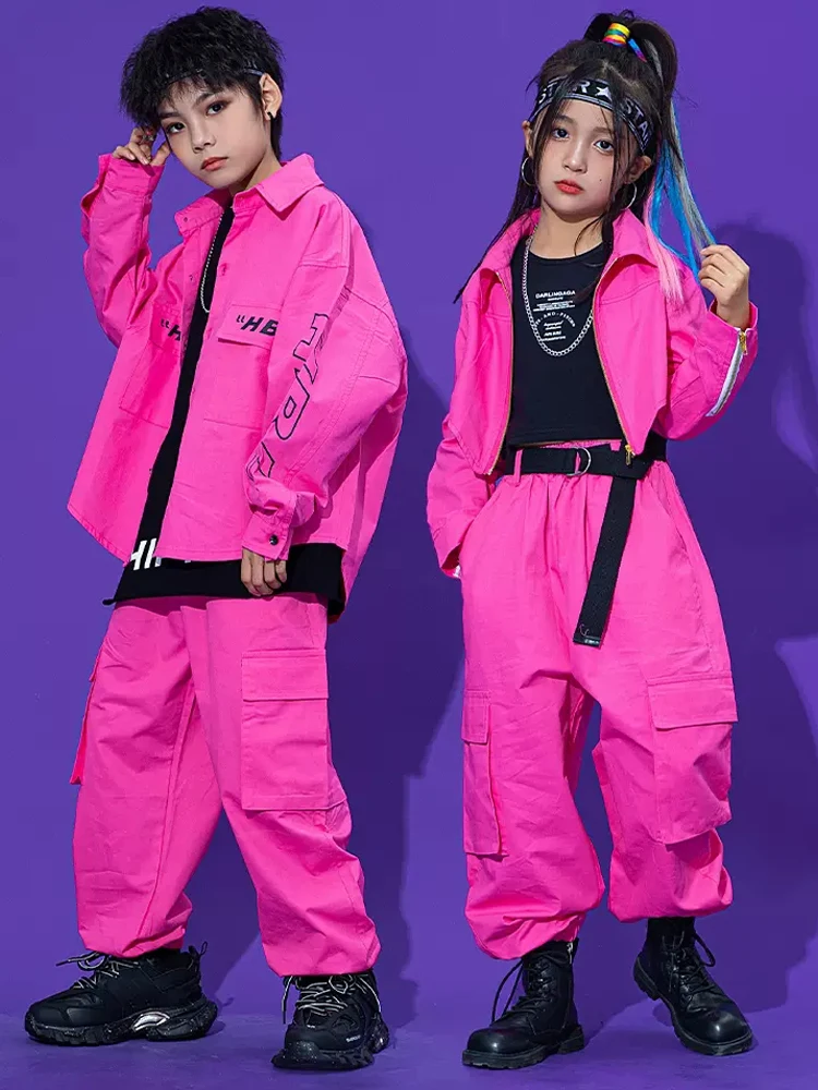 Pink-Hip-Hop-Dance-Clothes-For-Kids-Kpop-Costume-Tooling-Coat-Cargo ...
