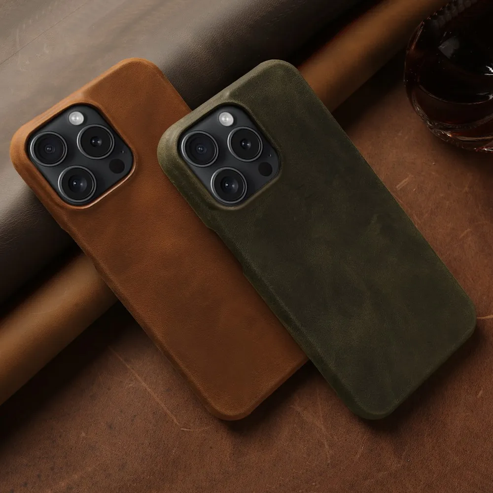 Para-iphone-15-pro-caso-de-luxo-cavalo-louco-capa-de-couro-genu-no-para ...