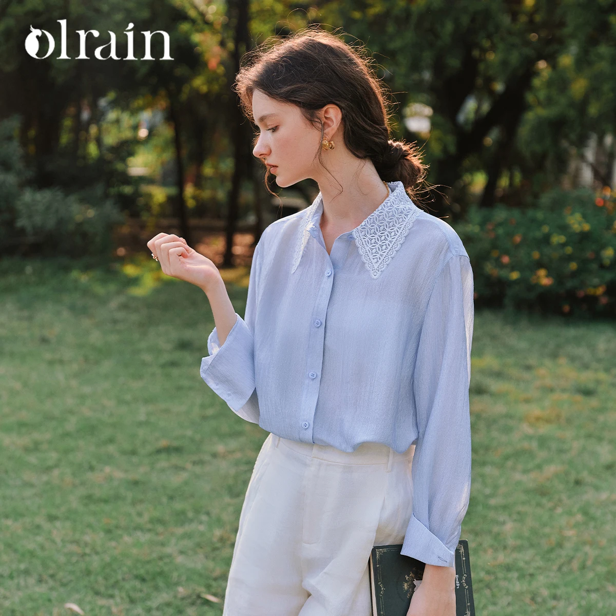 OLrain Tops Woman 2025 Casual Summer Blue Loose Long Sleeves Shirts ...