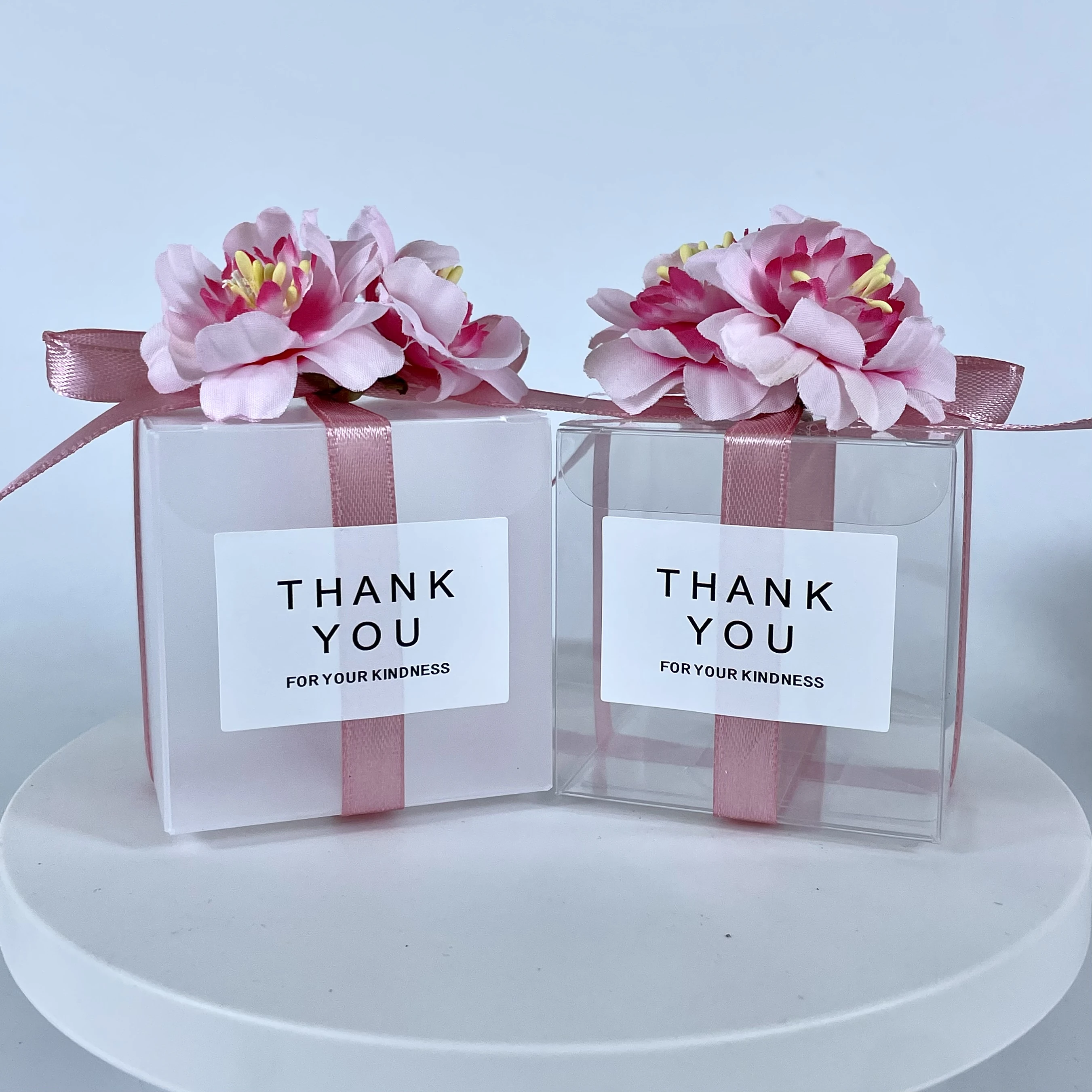 10Pcs Square PVC Box Candy Boxes Transparent Matte Ribbon Stickers ...