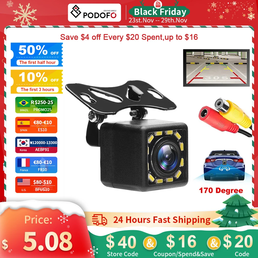Podofo-Car-Rear-View-Camera-Universal-LED-Night-Vision-Backup-Parking ...