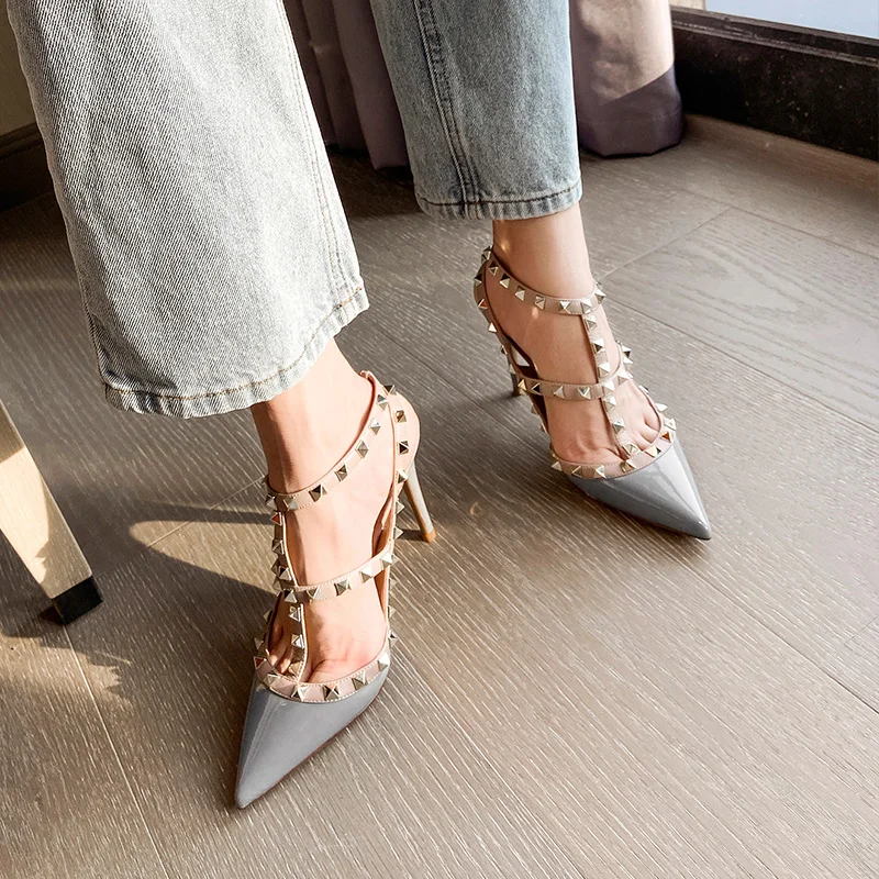 Riveted-pointed-high-heels-thin-heels-spring-summer-2024-genuine ...