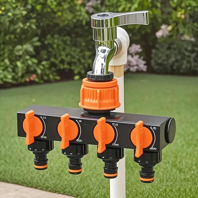 Garden Hose Pipe Splitter 4-Way Faucet Diverter Tap Hose Connector ...