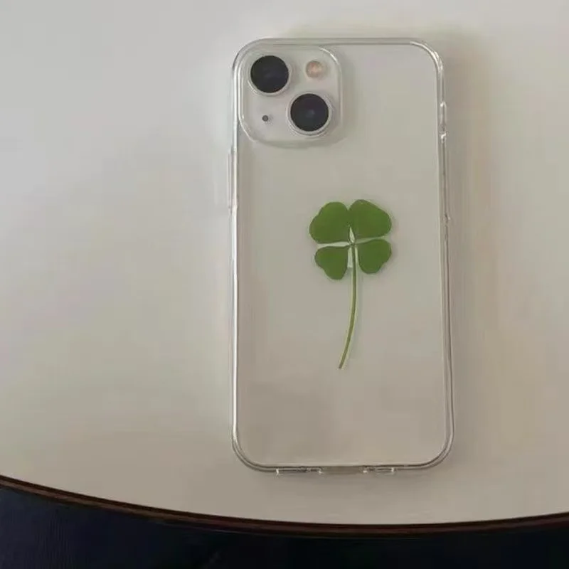 Simple Four-leaf Clover Phone Case IPhone15 14 13 12 Pro Max Silicone ...
