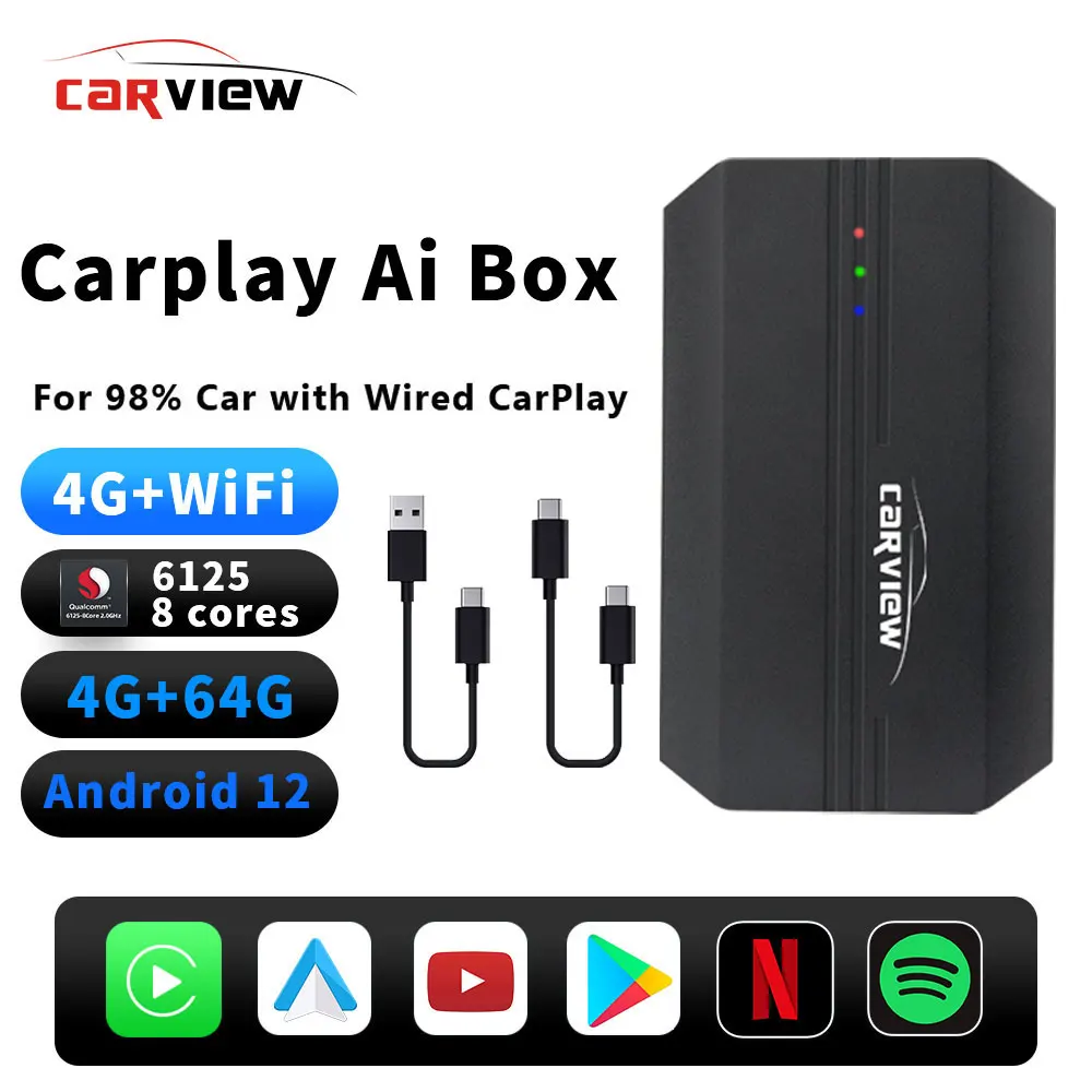 Carview Wireless Android Auto Ai Box Carplay Netflix Smart Youtube 4k Video Box Plug&play 4g Lte ...