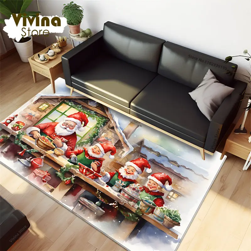 Christmas-Decoration-Carpet-With-Santa-Claus-Kids-Rug-Washable-New-Year ...