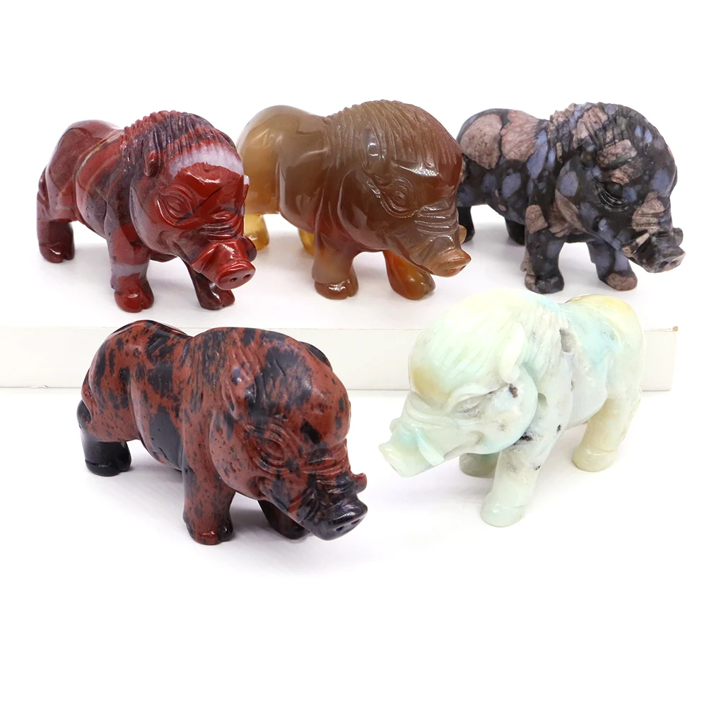 Wild Boar Statue with Natural Crystals Hand Carved Healing Animal ...