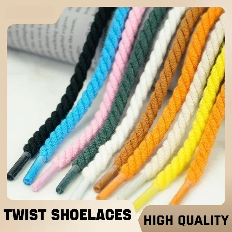 New-1-Pair-Round-Shoelaces-0-6CM-Thicker-Cotton-Shoelace-Twisted-Rope ...