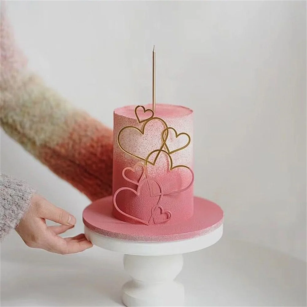 Love-Hearts-Cake-Topper-Acrylic-Cake-Decor-Gold-Silver-Color-Lovers ...