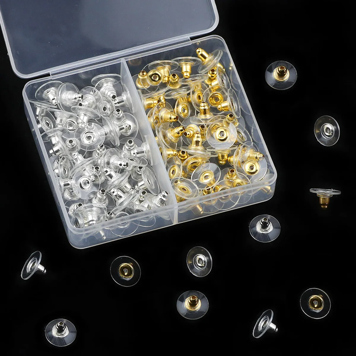 100pcs/box Earrings Back Stoppers Tool Set Flying Saucer Shape Ear Clog ...