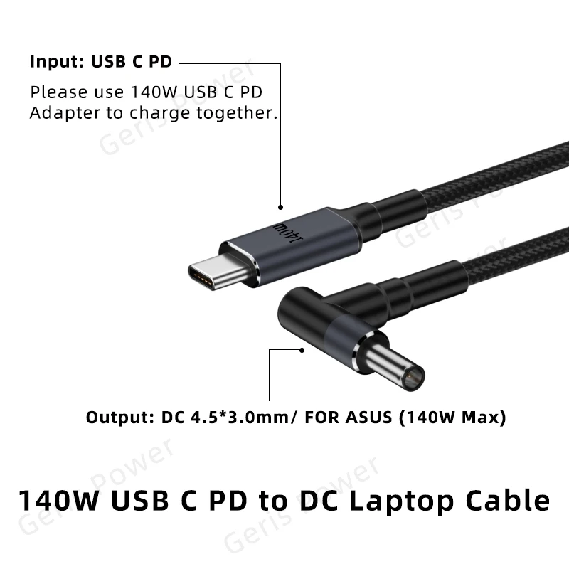 65W 90W 140W USB Type C PD to DC 4.5X3.0mm Fast Laptop Charger Cable ...