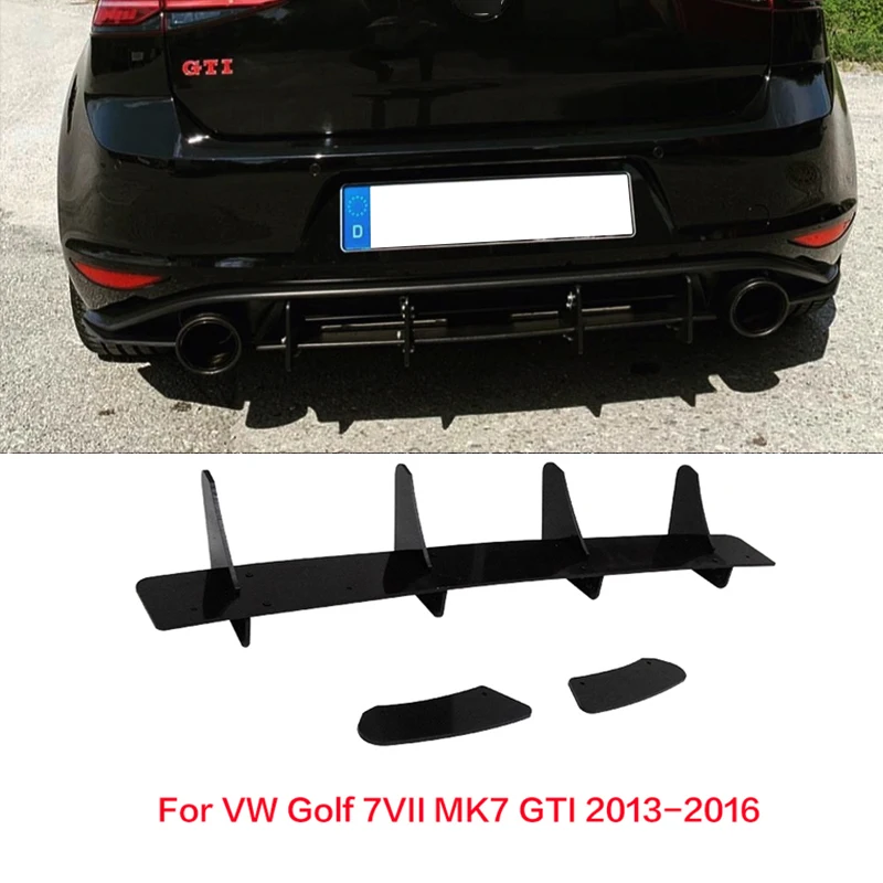 4 Fins Car Rear Bumper Glossy Black Diffuser Rear Side Splitters ...