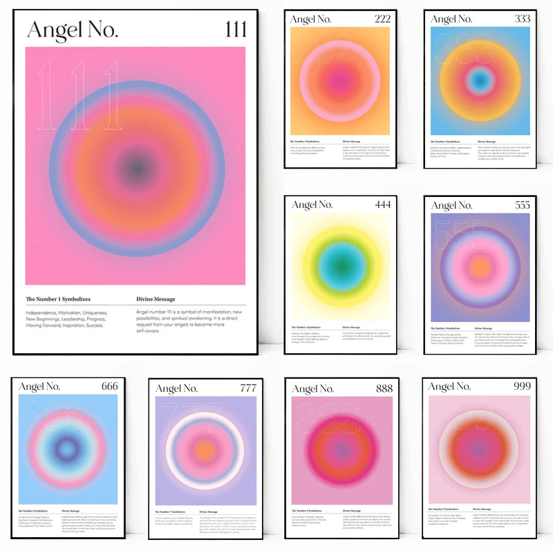 Angel-Number-Hue-Gradient-Aura-Poster-Mystery-Energy-Canvas-Painting ...
