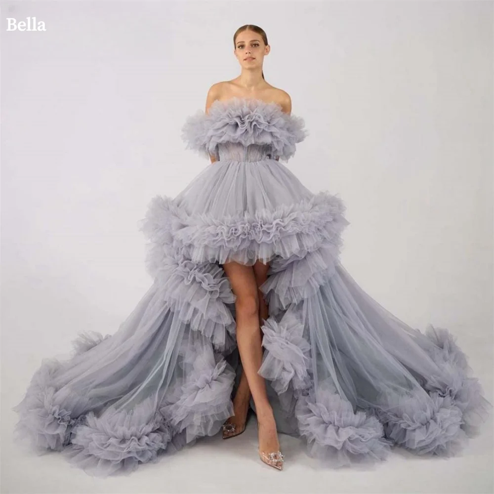 Bella-Strapless-Tulle-robes-de-soir-e-High-low-Long-Puffy-Train-A-line ...