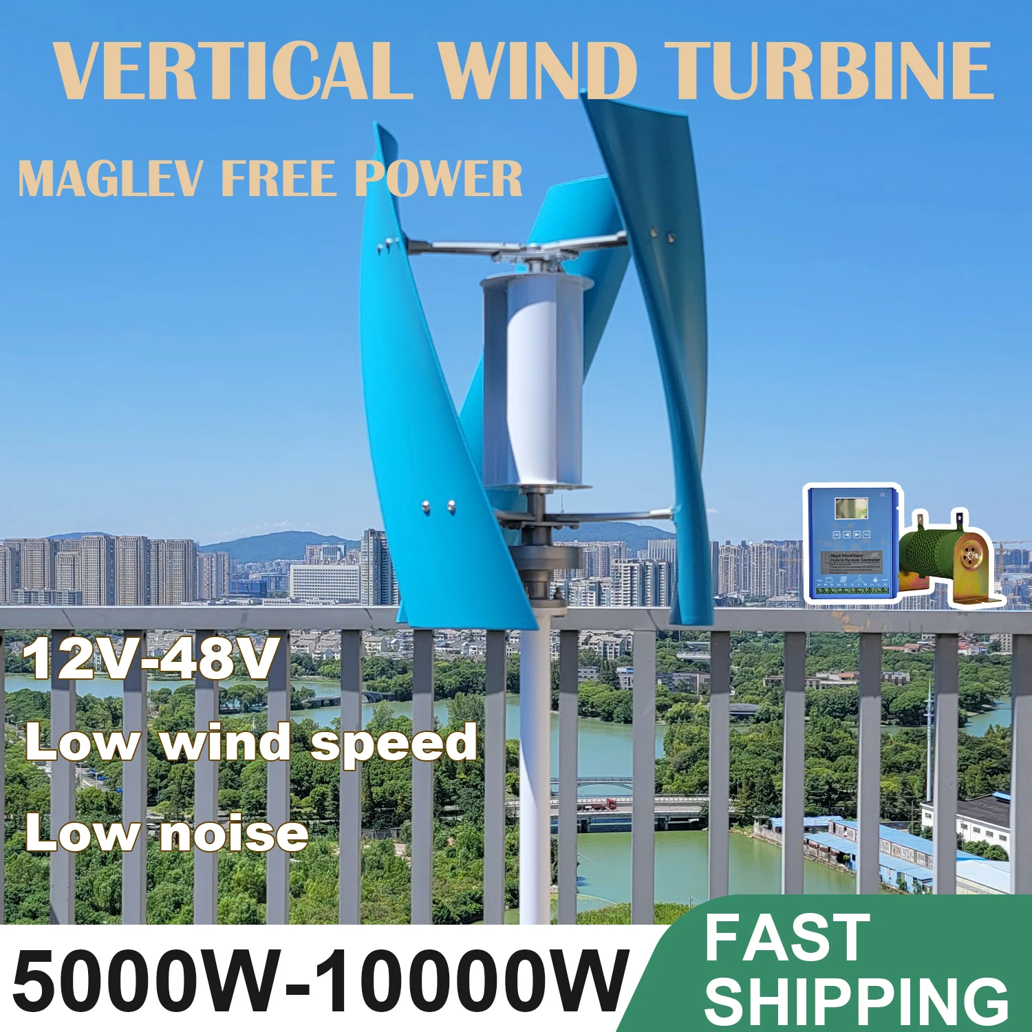 Low Noise Free Energy Wind Turbine 10000W 5000W 48V Windmill Vertical ...