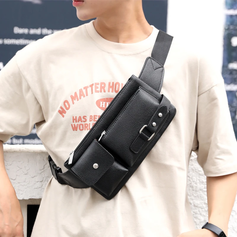Brand Men's Waist Bag Pu Leather Male Fanny Pack Male Shoulder Chest ...