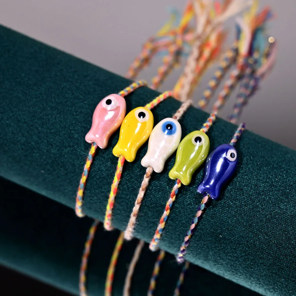 Bohemian Ceramic Small Fish Bracelet - Multicolor Pull-String ...