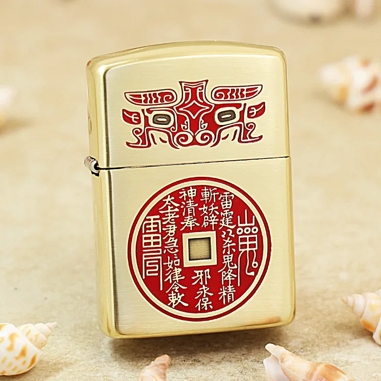 Genuine-Zippo-Chinese-Ghost-Money-oil-lighter-copper-windproof-Kerosene ...