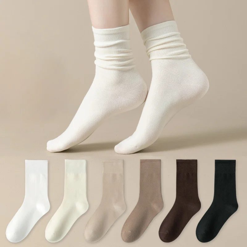 5-Pairs-Set-Solid-Color-Cotton-Socks-Medium-Tube-Knitted-Loose-Long ...
