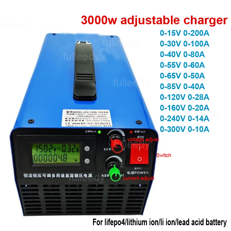 3000W 0- 300V adjust charger 0- 120V 168v 240v 100A 54.6V 40A 14.6V 30A 48V 88.2V 25A 58.4v 87 ...