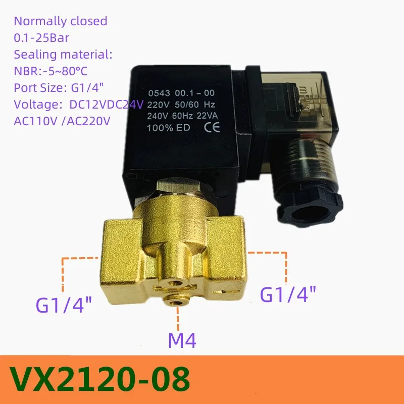 25Bar 2-Position 2-Way VX2120-X64 Solenoid Valve VX2120-08 Normally Closed Gas Valve Water Oil ...