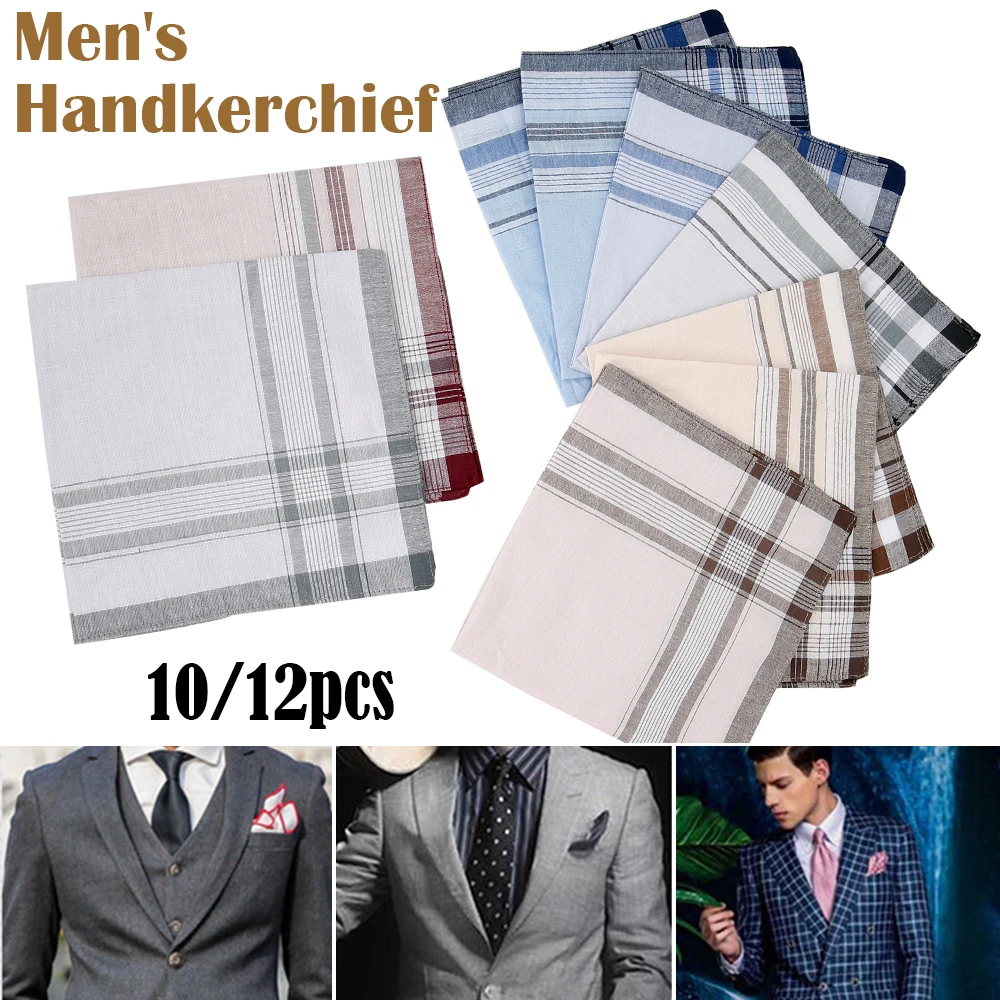 10-12Pcs-Men-s-Handkerchiefs-Pure-Cotton-Vintage-Plaid-Striped-Square ...