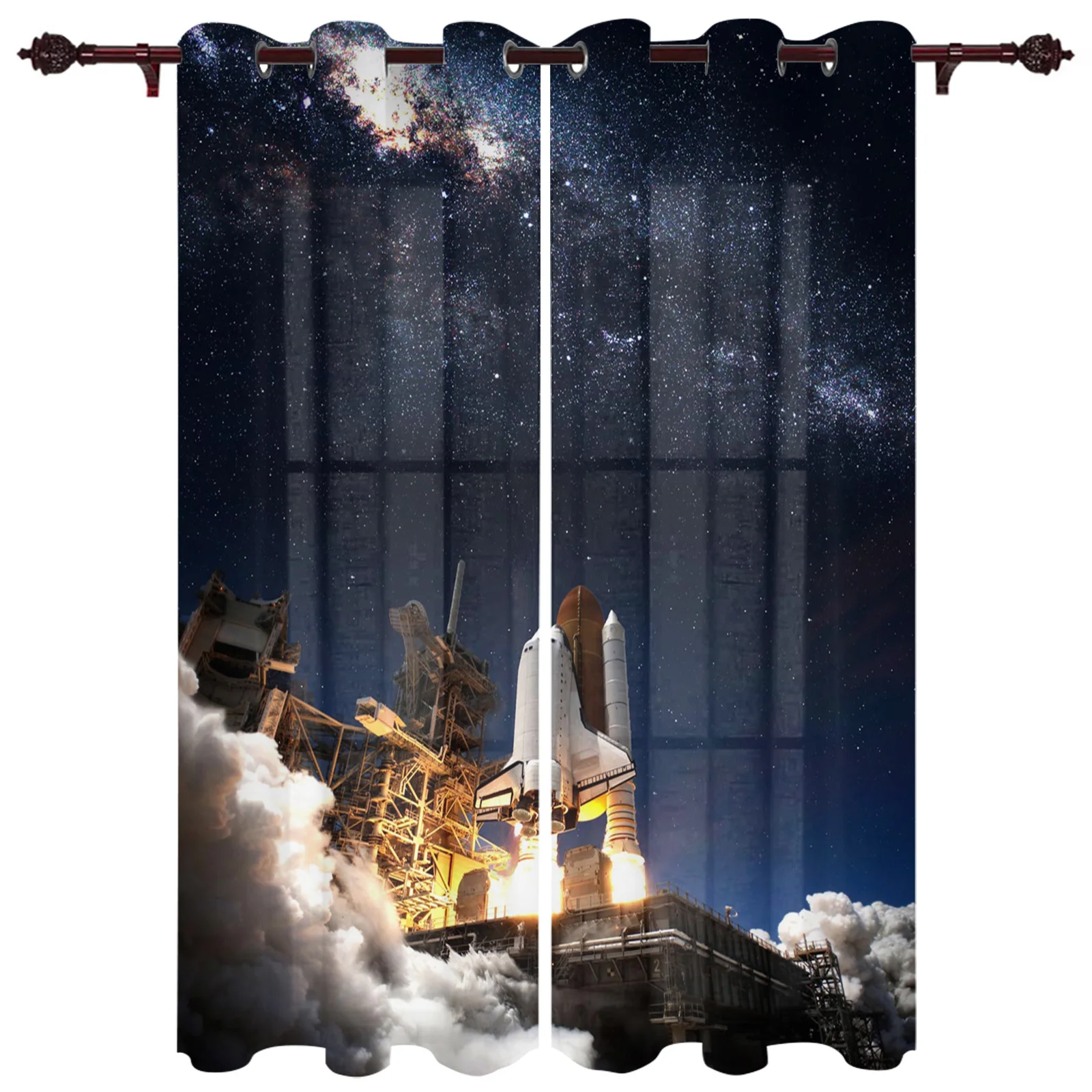 Space Rocket Ship Launch Modern Window Curtains for Living Room Bedroom ...