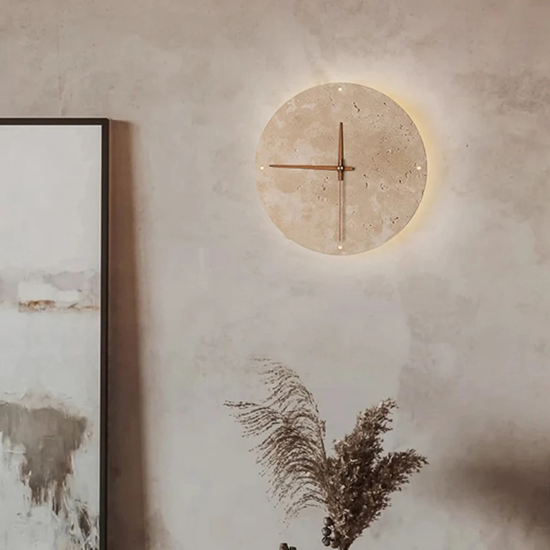 Modern-Creative-Fashion-Round-Stone-Wood-LED-Decor-Home-Clock-Wall-Lamp ...