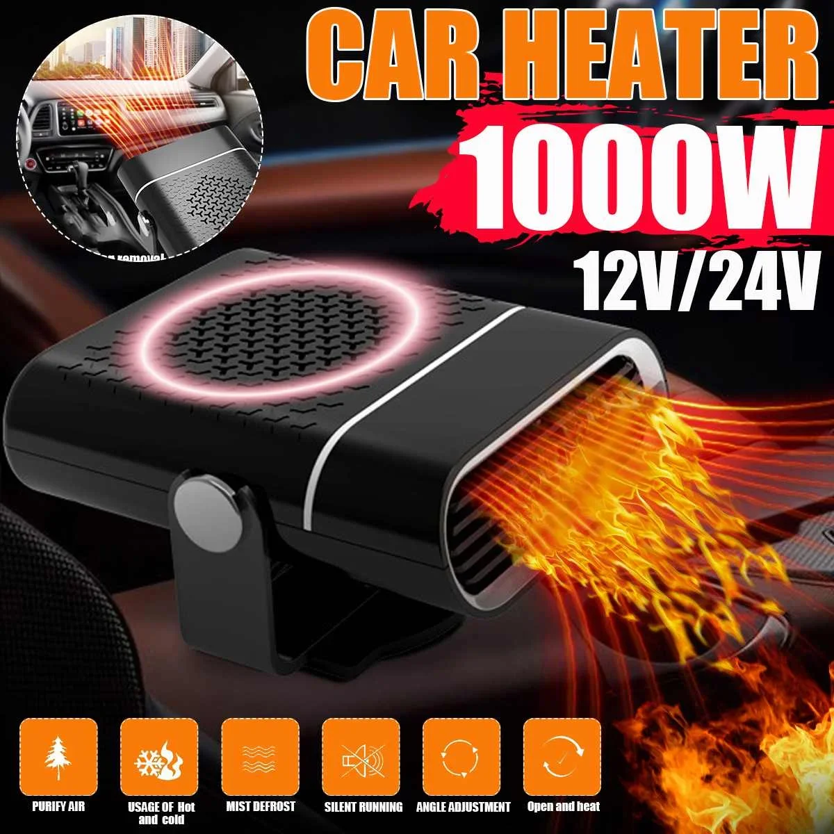 12V/24V 1000W Car Heater Electric Heating Fan Portable Electric Dryer ...