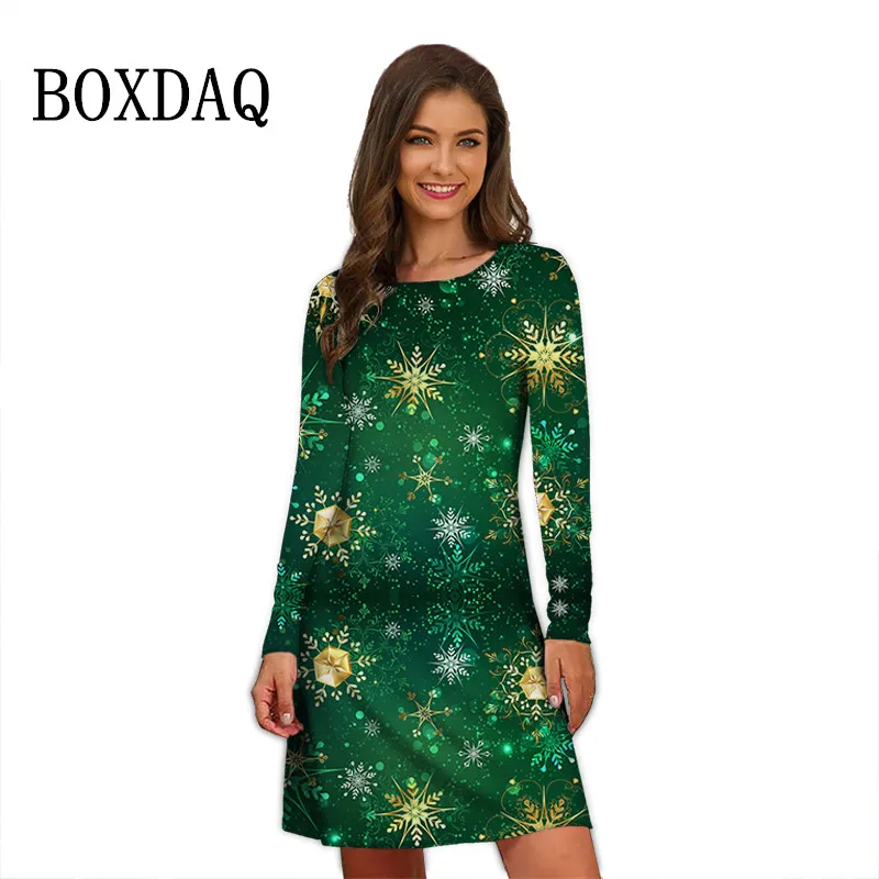Oversized-Loose-Women-Dress-Christmas-Snowflake-Print-Long-Sleeve ...