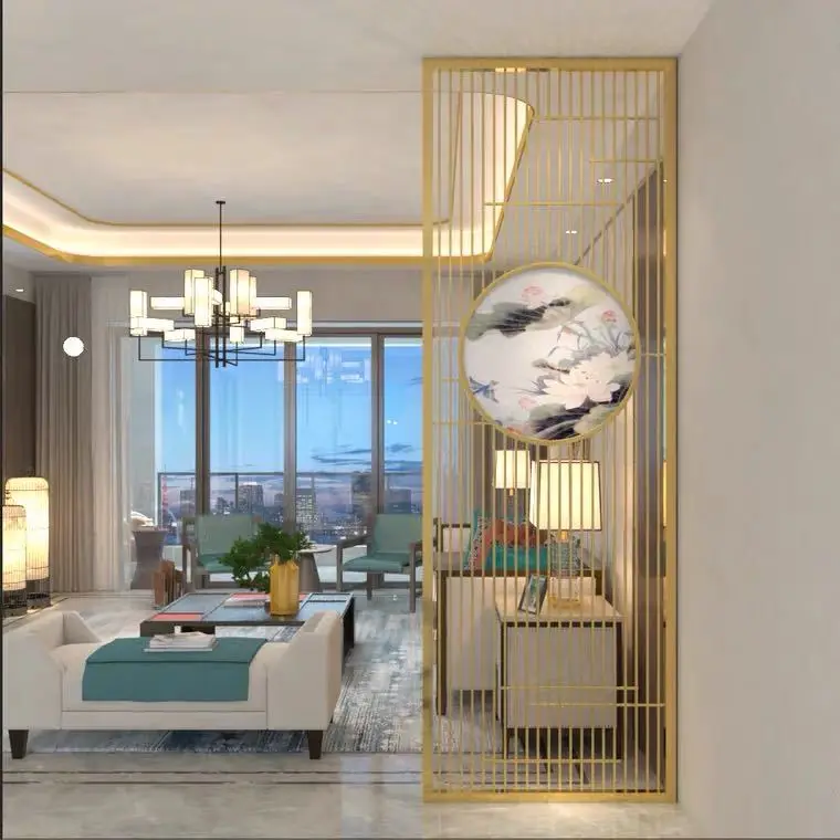 Iron Stainless Steel Screen Partition Rose Gold Brushed Hollow Living ...