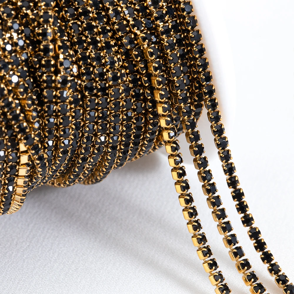 1Meter-Stainless-Steel-Black-Crystal-Rhinestone-Chain-Sew-On-Glue-On ...