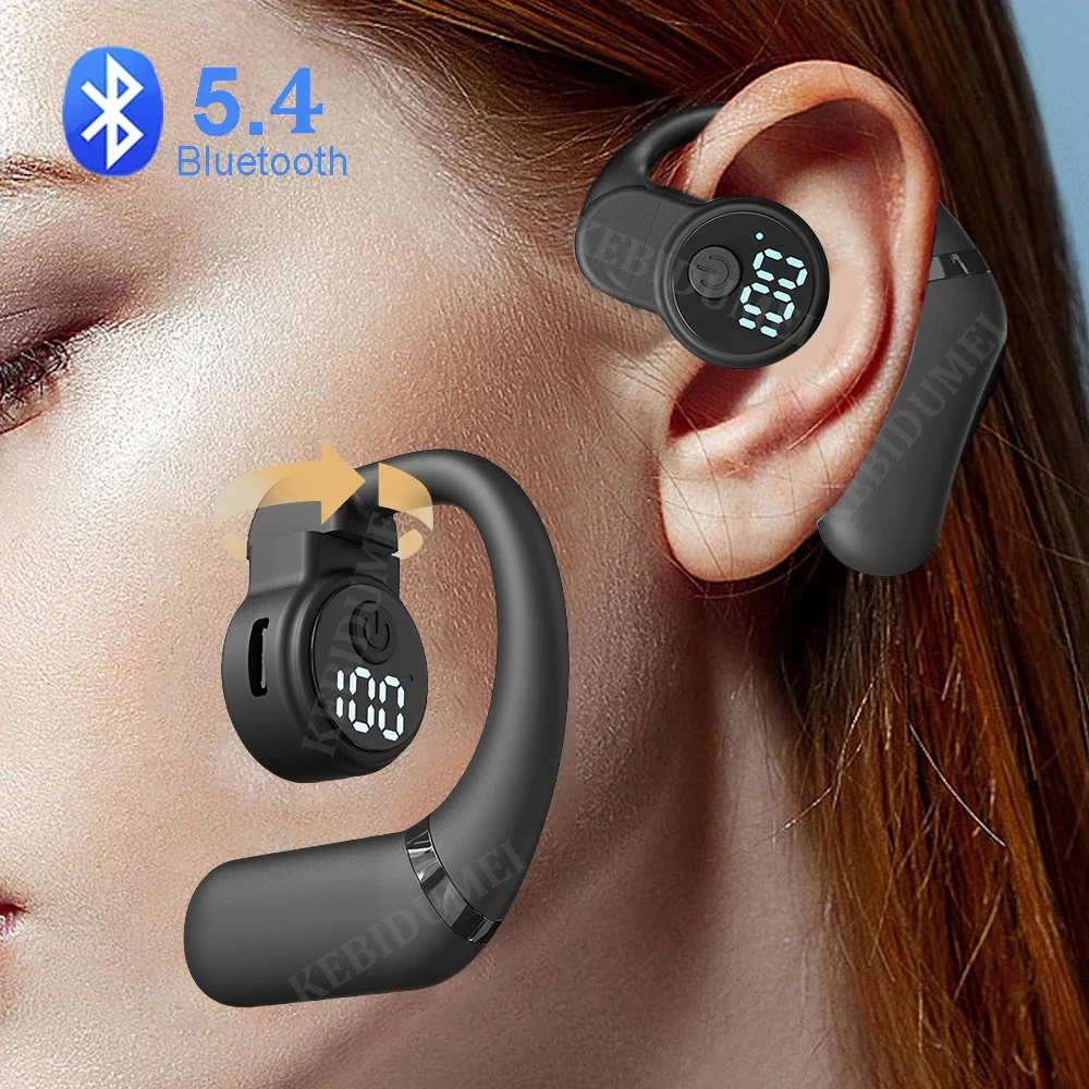 Wireless-Ear-Hook-Headset-Bluetooth-5-4-Earphone-180-Rotation-HiFi ...