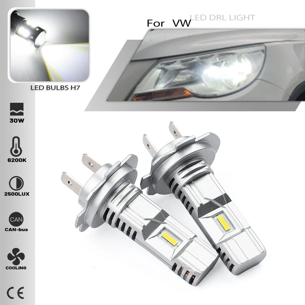 2PCS H7 Led Bulbs Car Headlights High Beam 6500K White Auto Lighting ...
