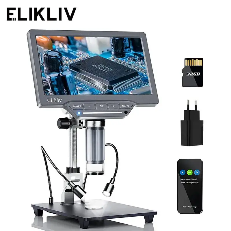 Elikliv EDM201 SE 1200X 7" Digital Microscope for Electronics Soldering ...